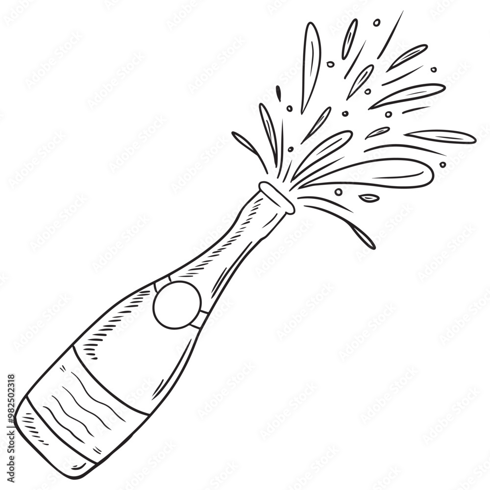 Uncorked splashing champagne bottle as a symbol of New Year celebration ...