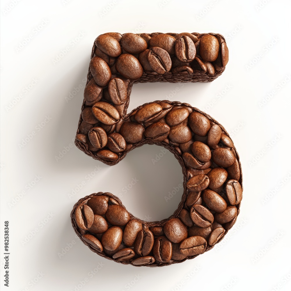 3D number 5 with coffee beans texture realistic modern design, soft ...