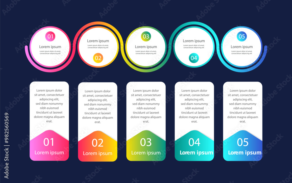 Infographic 5 Elements Vector Set. Timeline Five Key Points. Text Boxes ...