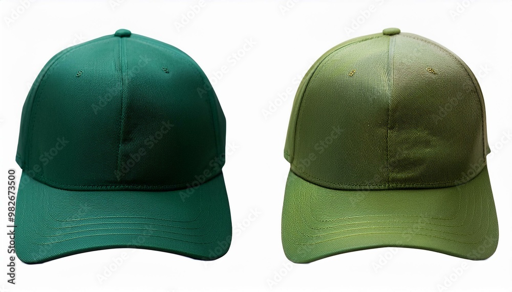 2 Set of dark light green lime, front, back side view hat baseball cap ...