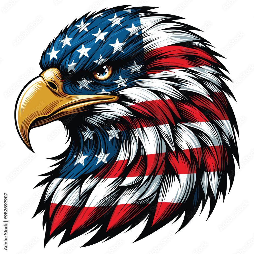 Bald eagle with American flag feathers, vector illustration, patriotic ...