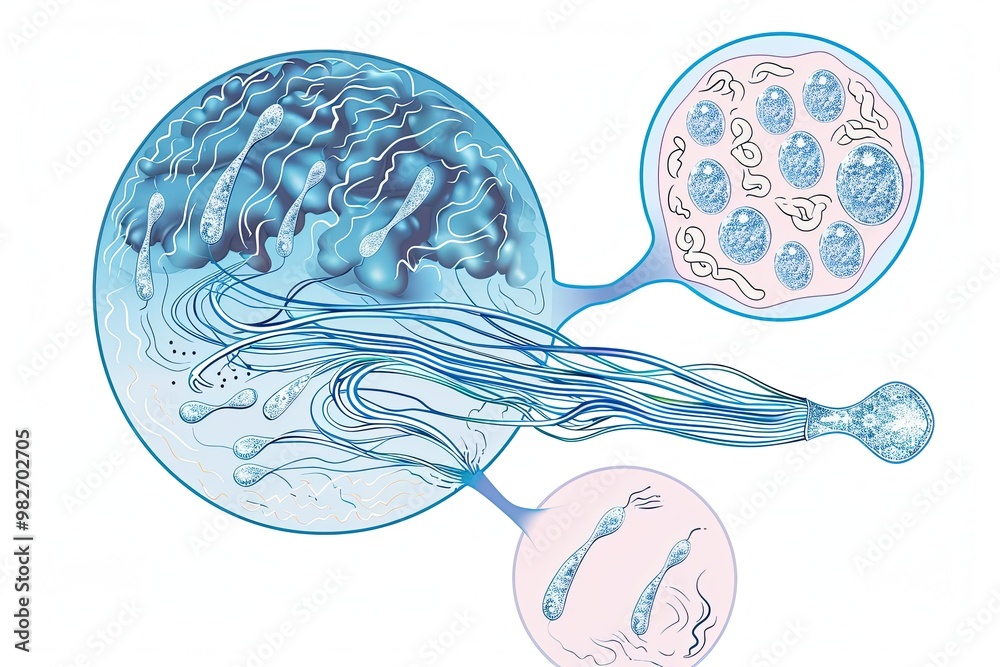Detailed diagram of male spermatogenesis, highlighting the stages of ...