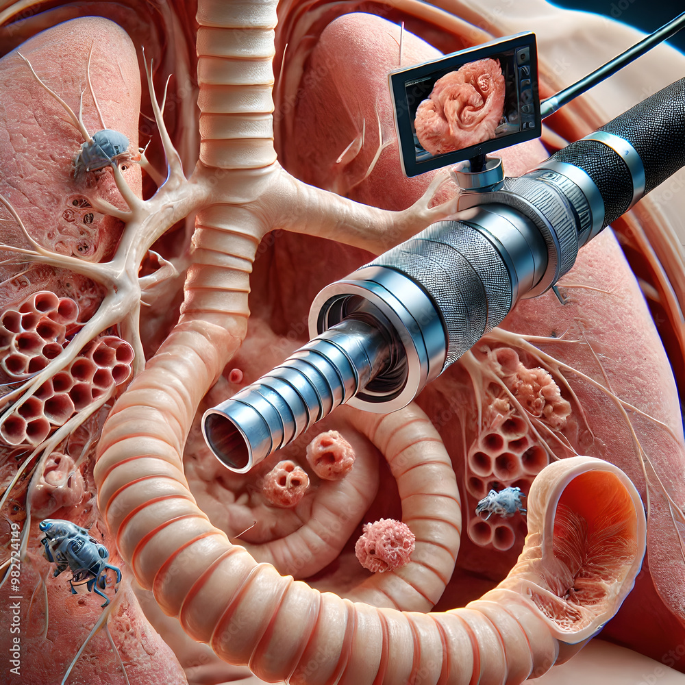 3D Model human trachea anatomy: process of bronchoscopy, where a ...