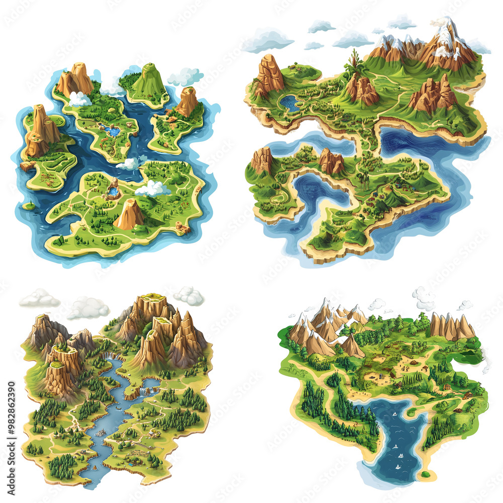 Physical Map cartoon vector illustration clipart white background Stock ...