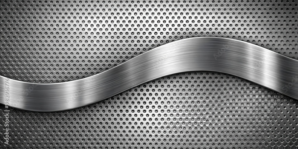 Abstract silver wave design on perforated metal texture with modern ...