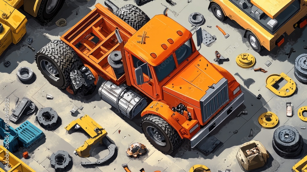 Construction site themed puzzle game featuring assembly of a truck ...