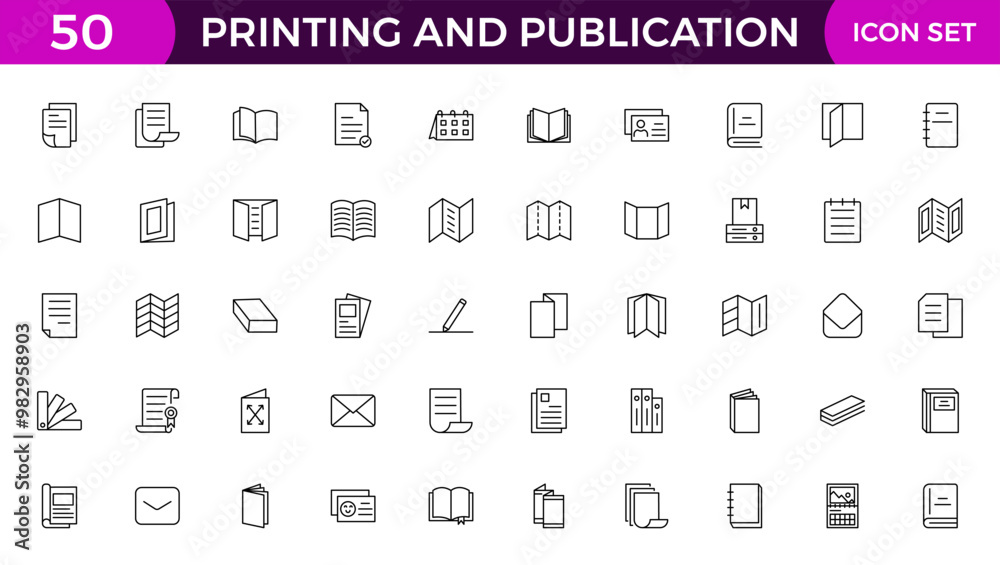 Vector de Stock Printing and Publication icon set. Flyer Brochure line ...