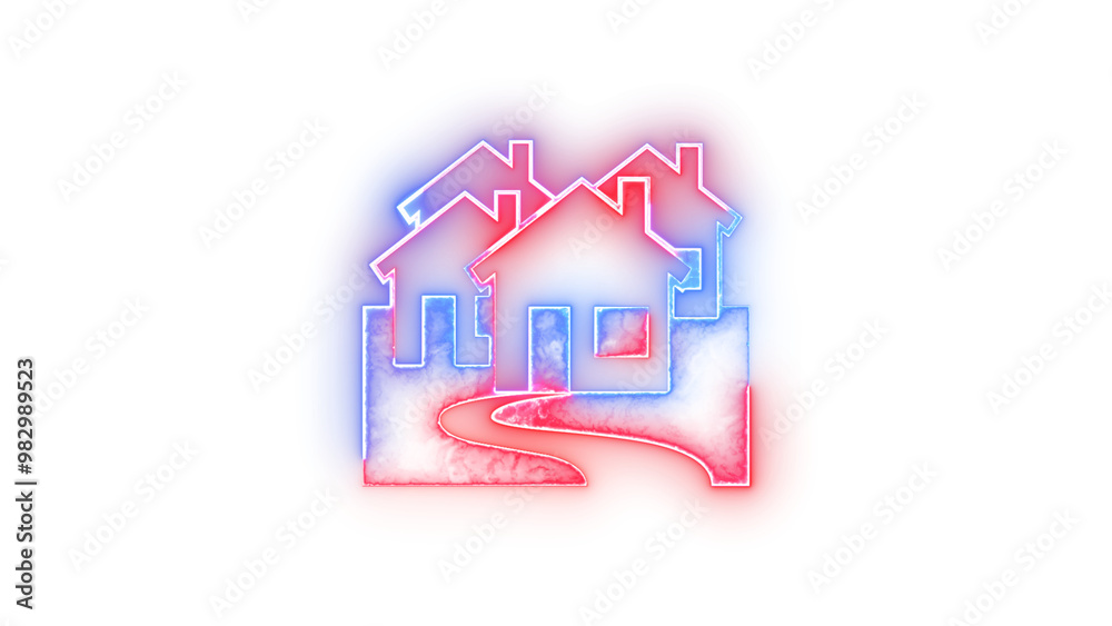 Neighbourhood house symbol icon neon glow on transparent background ...