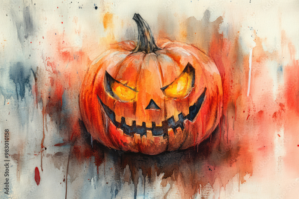 This image shows a glowing jack-o-lantern with a mischievous grin ...