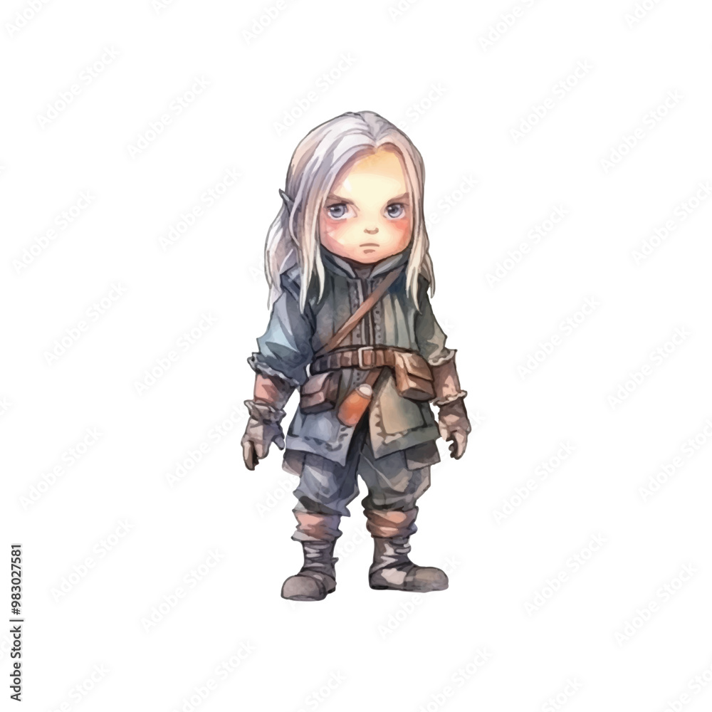 watercolor cute little girl white hair as the witcher vector ...