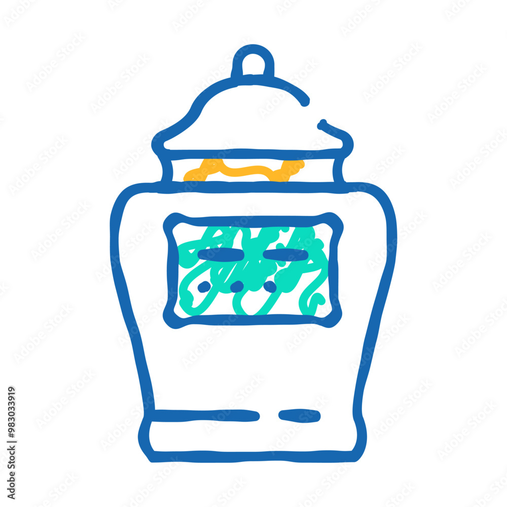 urn with ashes of deceased doodle icon sketch vector. urn with ashes of ...