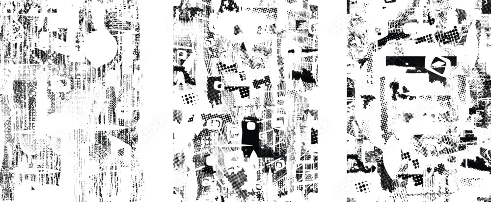 Set of posters with glitch distorted grunge texture. Poster collection ...