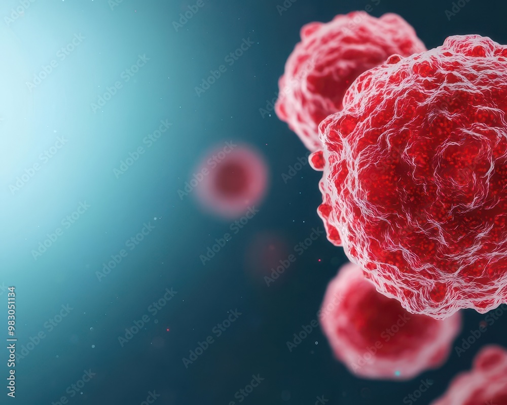 Detailed microscopic view of lymphoma cell division, vibrant and ...