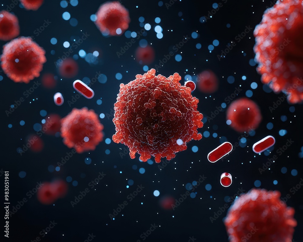 Microscopic view of lymphoma cells interacting with targeted drug ...