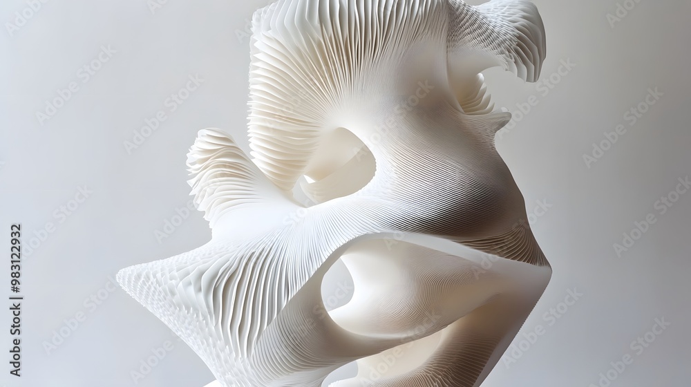 Parametric Geometry Elegance – A flexible geometric sculpture composed of spiraling shapes and ...