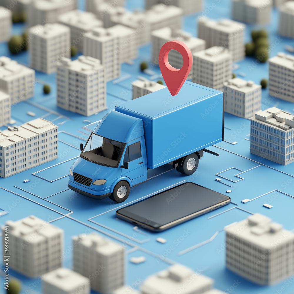 Mobile app visualizing delivery van tracking on an urban map with a ...