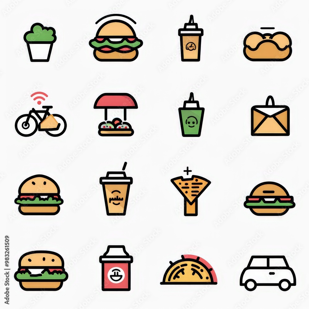 Professional And Minimalist Icons, Food delivery, Lineal color, line ...