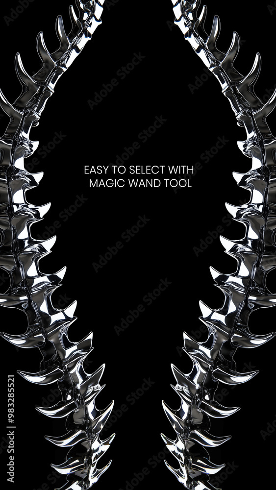 Cyber futuristic chrome metal spine frame background. Silver serpent ...