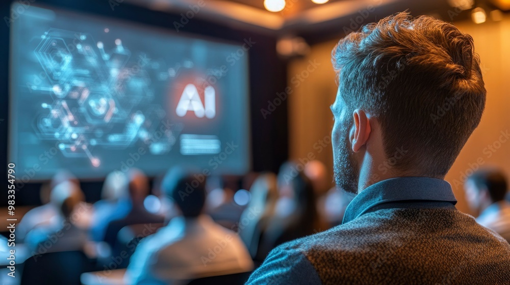 Man Watching AI Presentation in a Conference Room Stock Photo | Adobe Stock