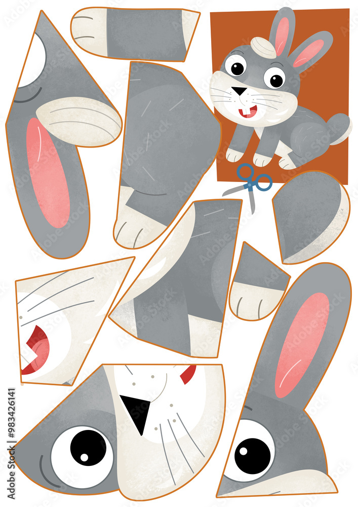 cartoon scene with character puzzle cutout educational exercise manual ...