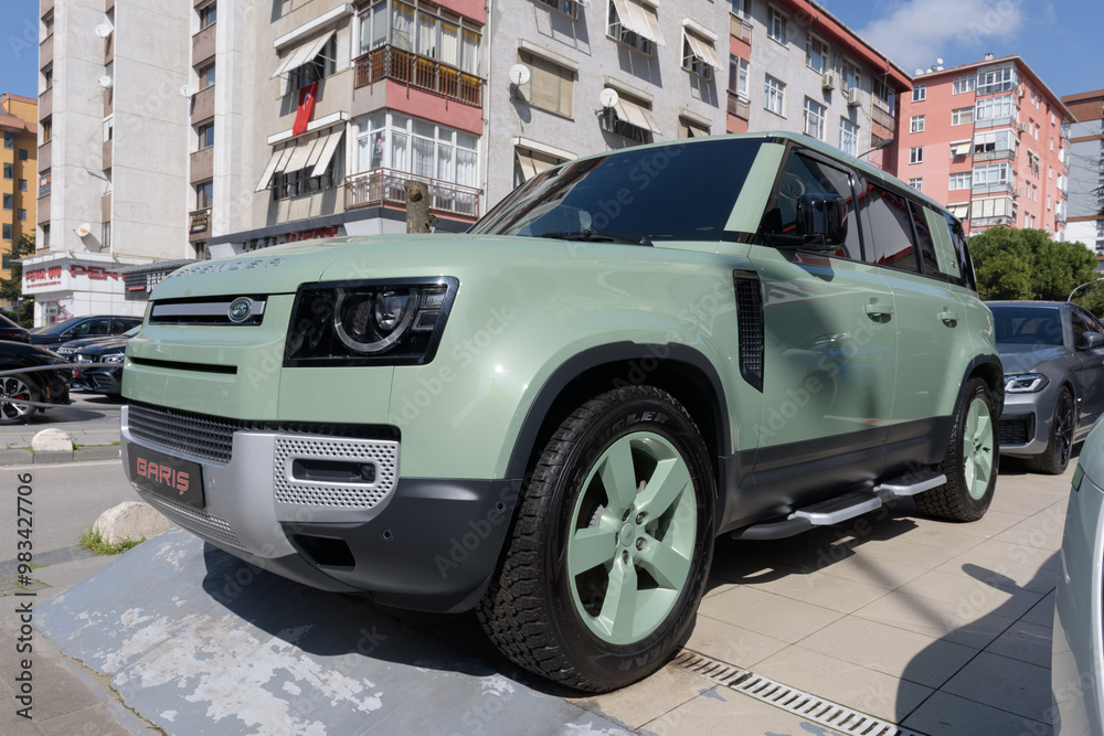 ISTANBUL, TURKEY - APRIL 12, 2024: Land Rover Defender on the showroom ...