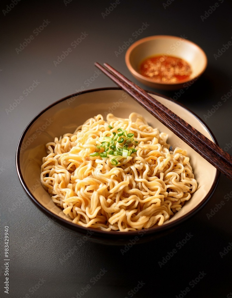 Instant pasta, Japanese and Chinese noodles. Ramen type soup in a plate ...