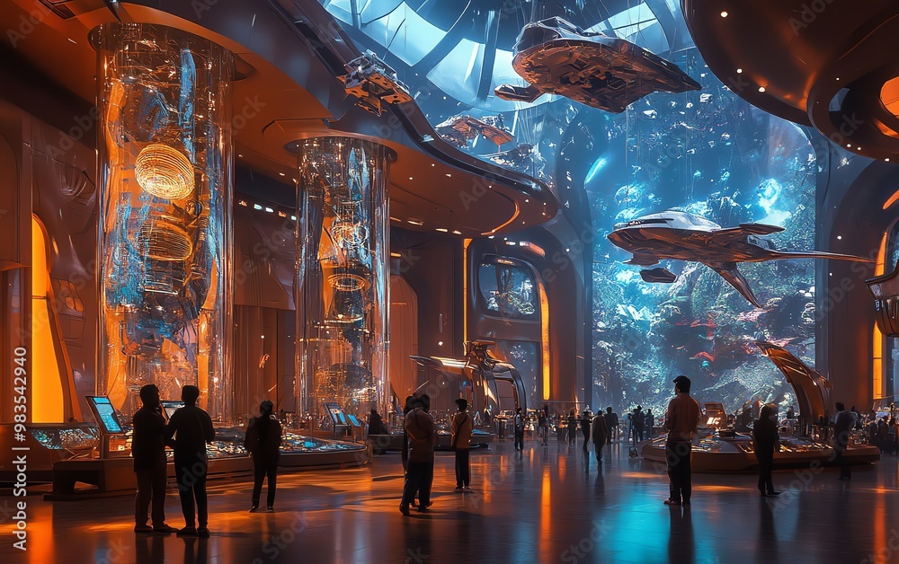 Large modern science museum space with Indian visitors engaging with ...