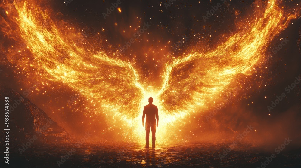 Motivation depicted as a phoenix rising from ashes of past failures ...