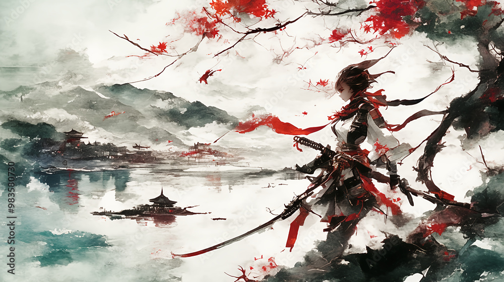 Samurai, sumi-e, ink painting, Japanese painting, Edo period, Meiji ...