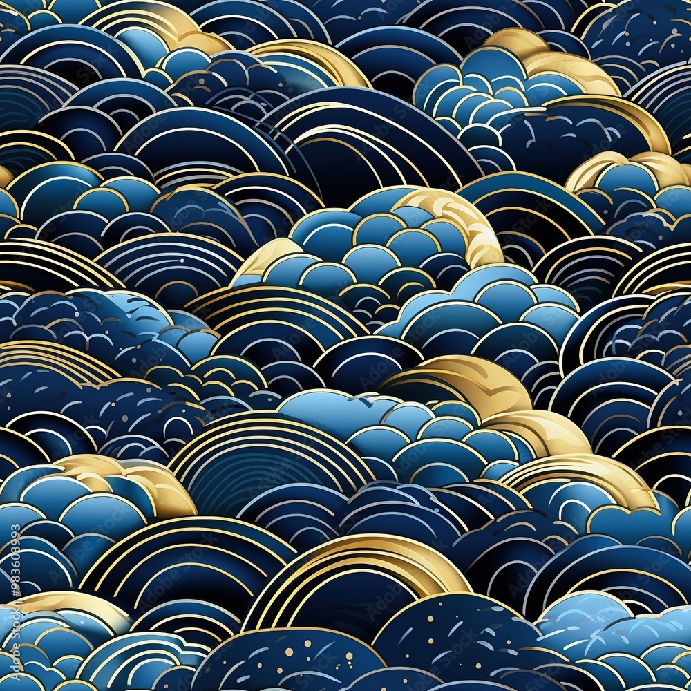 Foto de Stock Seamless pattern of Japanese water wave, waves of gold ...