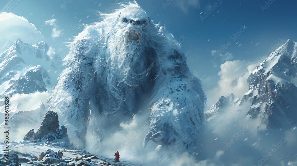 Myth of the Yeti a towering creature of the Himalayas ancient Tibetan folklore snowcovered peaks ...