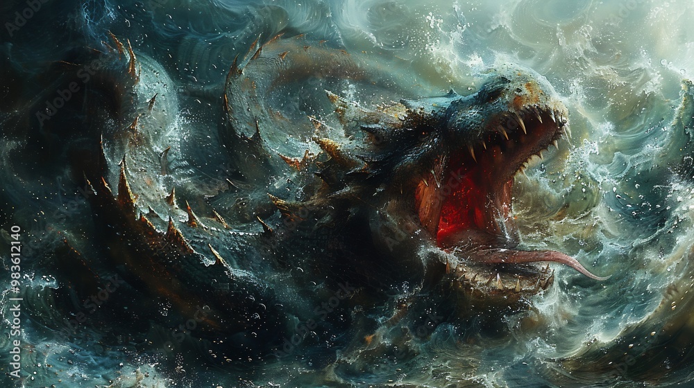 Myth of Tiamat the primordial goddess of the ocean rising from the ...