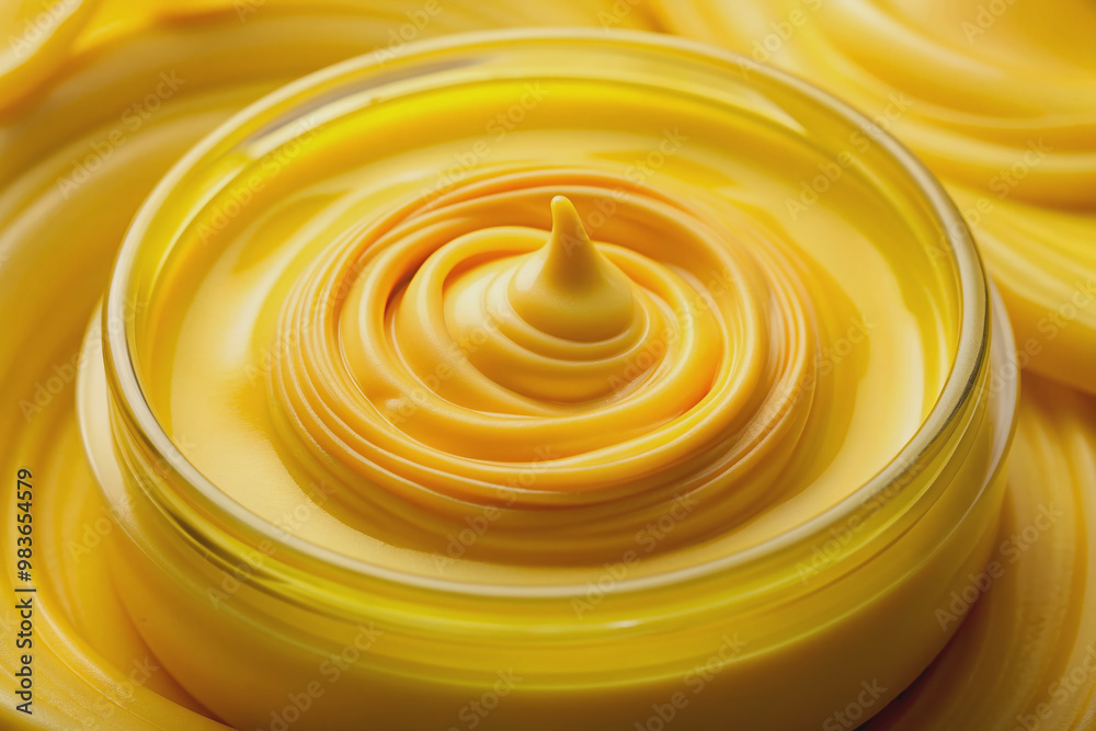 Vibrant yellow cosmetic cream with smooth, velvety texture, swirls of ...