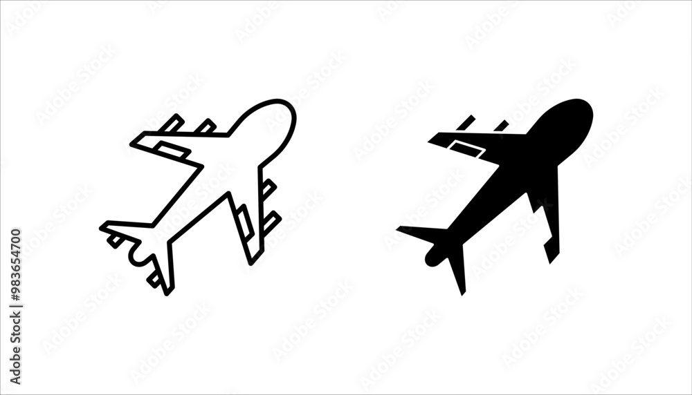 set of airplane icons, airplane signs and symbols, aviation transport ...