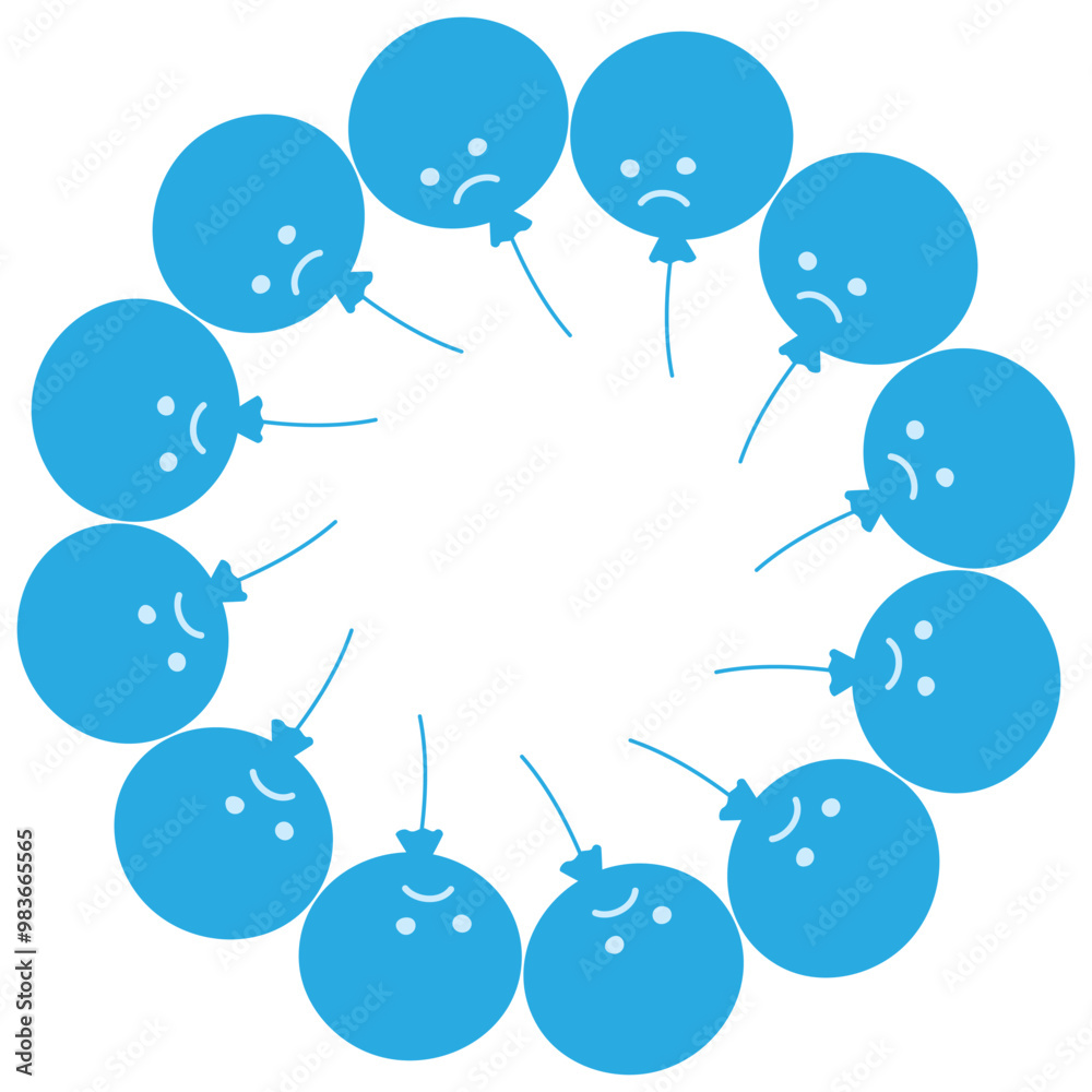 Circle balloons with sad smiley face in monochrome blue Circle frame ...