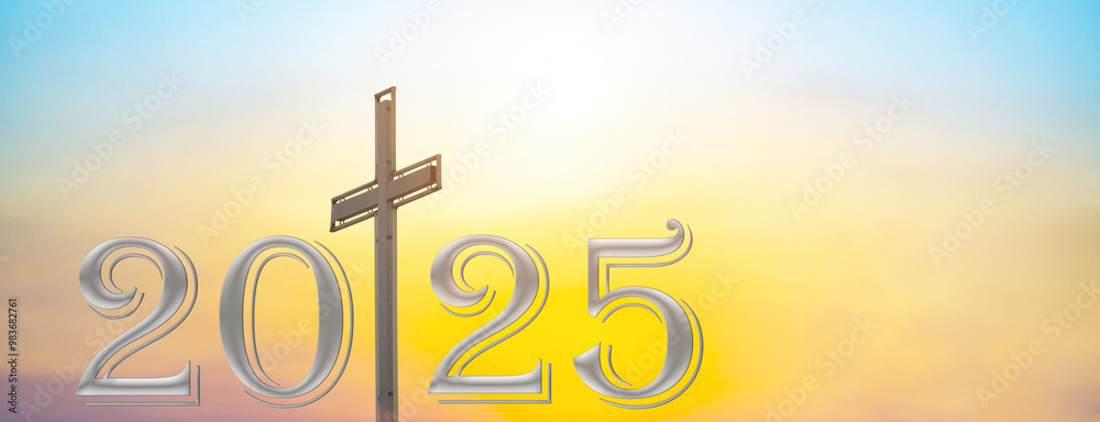 The crucifix symbol of Jesus with 2025 years at sky could clear ...