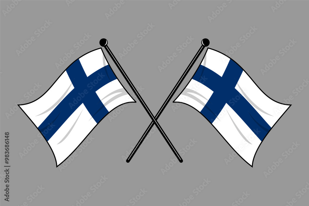 Vector of two crossed Finland flags on a black pole with editable 3d ...