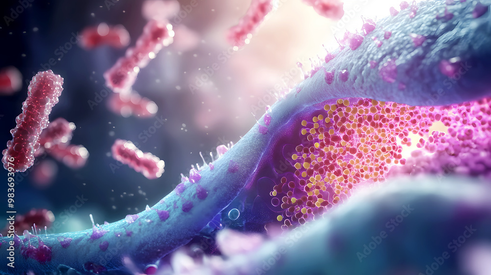 Glycogen in muscle tissue/ Illustration of glycogen molecules stored in ...