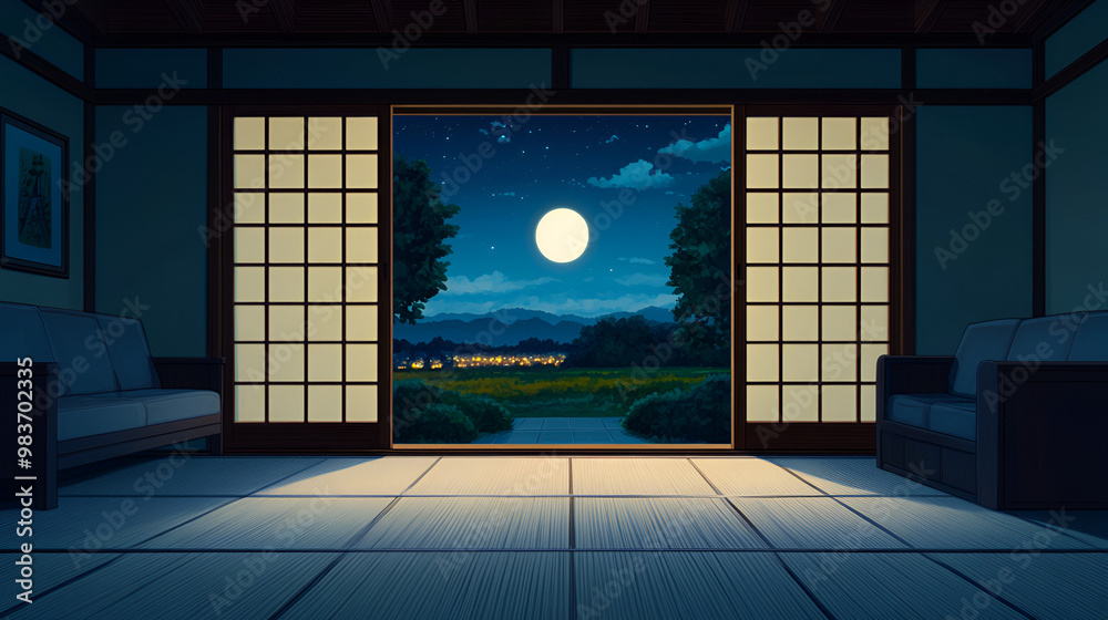 Seamless looping video animation of a Japanese house living room with a ...