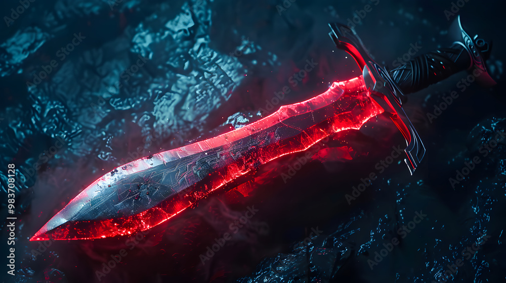 An enchanting dagger with a luminous Red glow, depicted in a 3D render ...