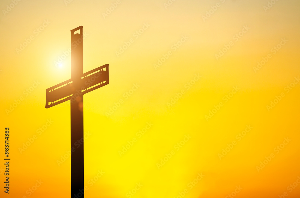 silhouette crucifix symbol of Jesus on beautiful sunset background ...