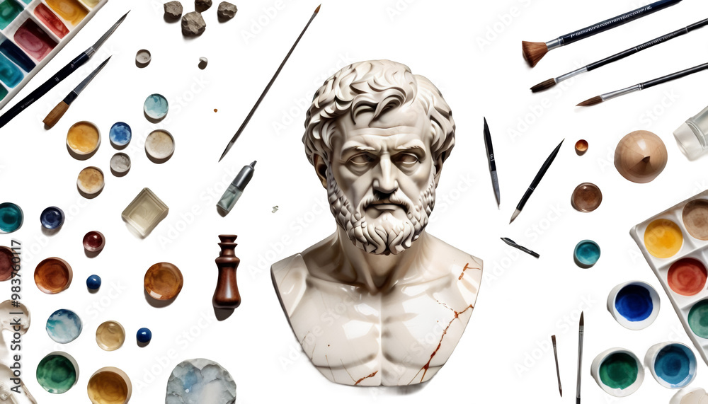 Ilustración de Stock bust watercolor aristotle redrawing heritage ...