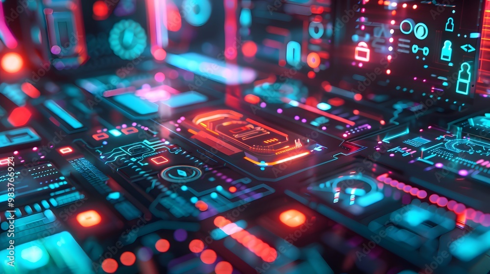 A futuristic security checkpoint with layers of verification protocols like OAuth, Kerberos, and ...