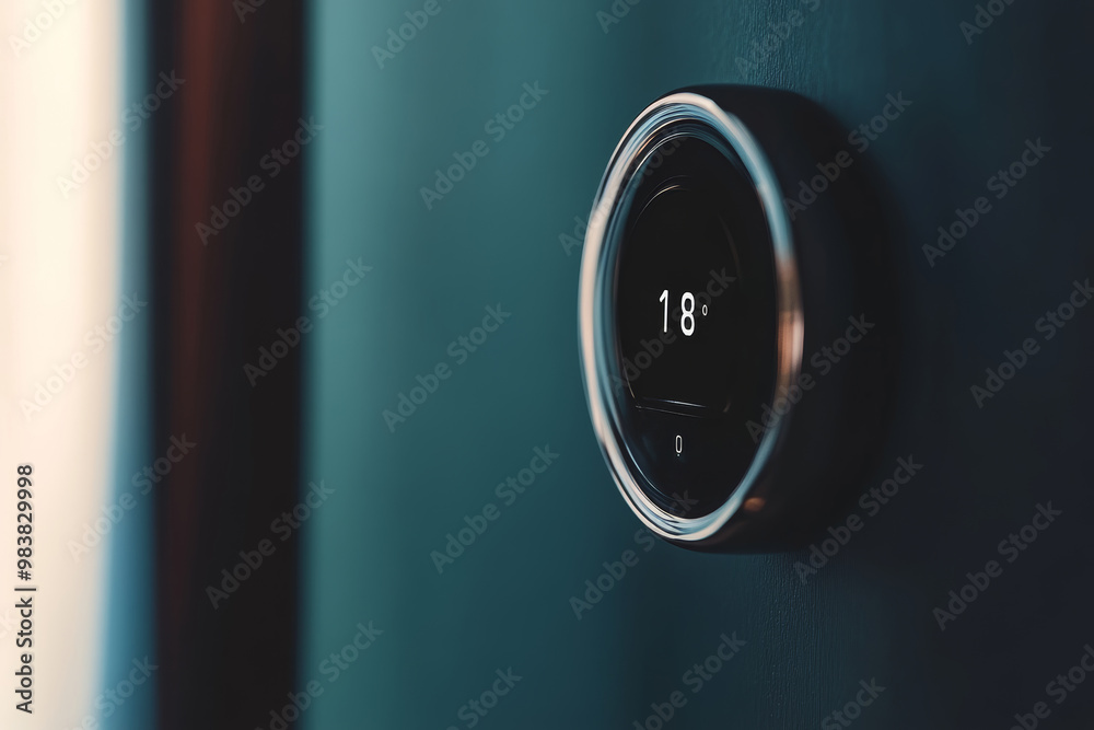 Thermostat displaying a temperature setting of 18 degrees Celsius on a ...
