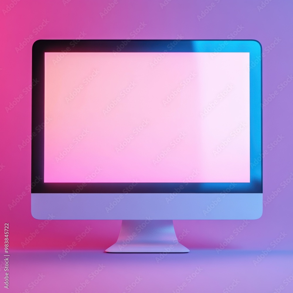 Vibrant Digital Canvas: A sleek computer monitor glows against a neon ...
