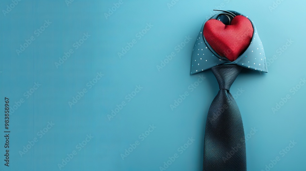 Heart-shaped tie on a soft blue background celebrating father’s day ...
