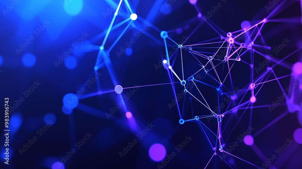 Vibrant abstract network of connected nodes and glowing lines in blue ...