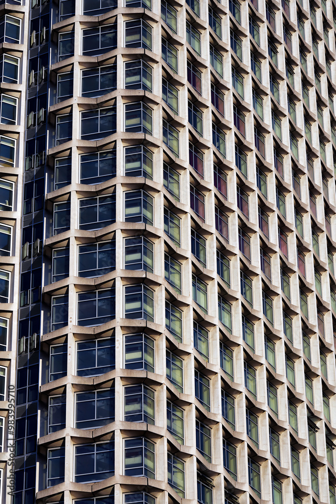 1960s modernism: post-war skyscraper; architectural symmetry, brutalist ...
