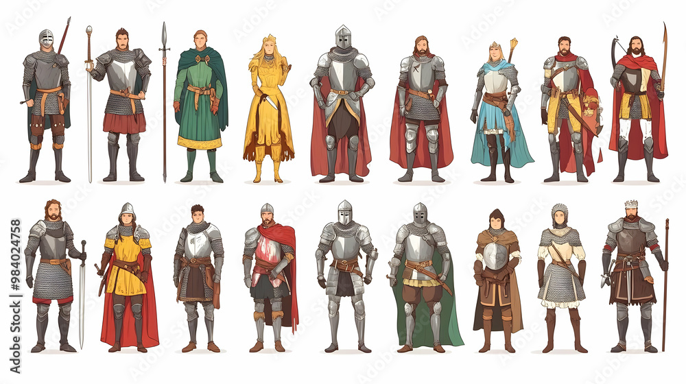 Collection of Hand-Drawn Medieval Knights and Warriors in Full Armor ...