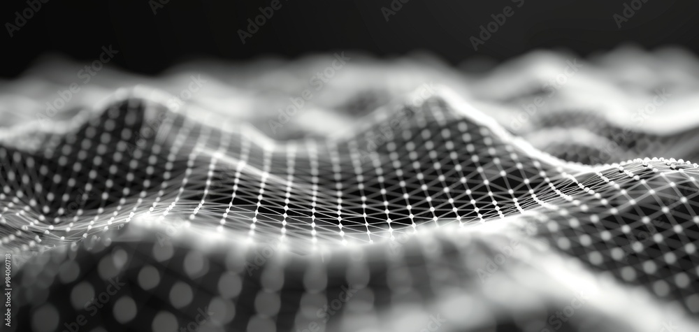 Abstract representation of digital waves with a mesh structure ...